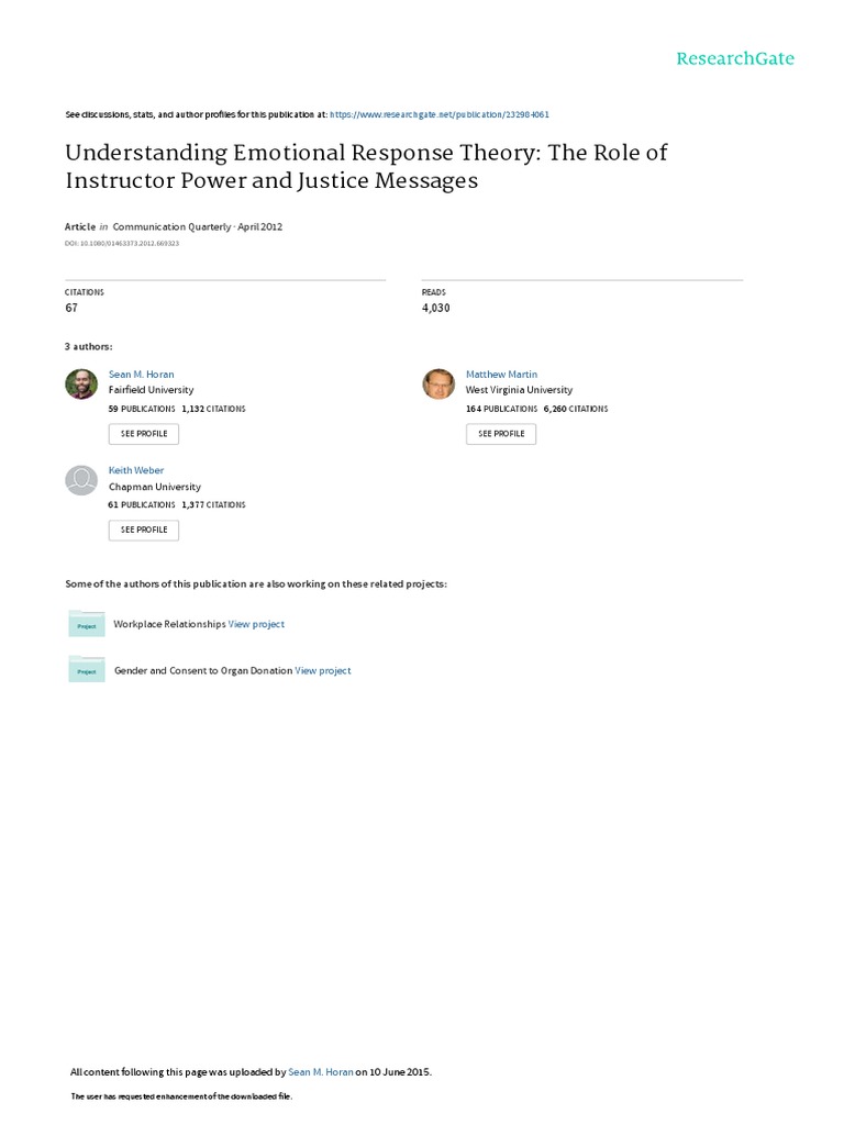 Understanding Emotional Response Theory: The Role of Instructor Power and Justice Messages | PDF ...