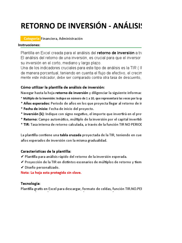 Retorno de Inversiขn - Analisis TIR | PDF | Informática | Economias