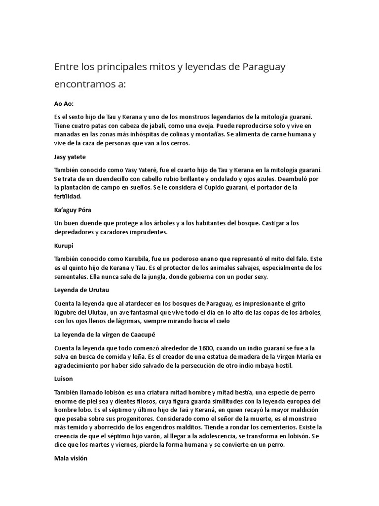 Mitos y Leyendas de Paraguay | PDF | Mitología