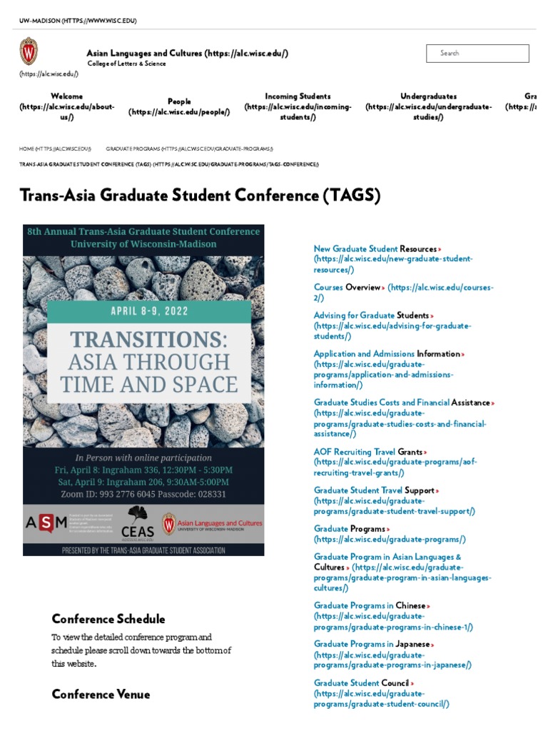 Trans-Asia Graduate Student Conference (TAGS) - Asian Languages and Cultures - UW-Madison | PDF ...