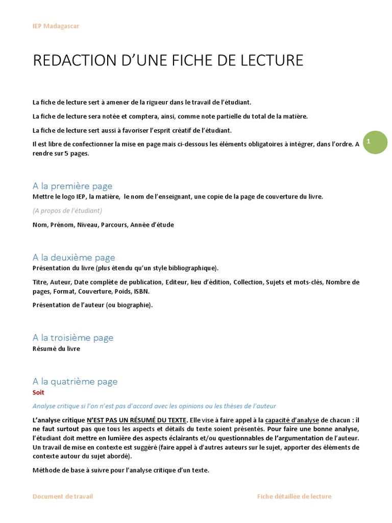 Fiche de lecture IEP Madagascar | PDF | Livres | Édition