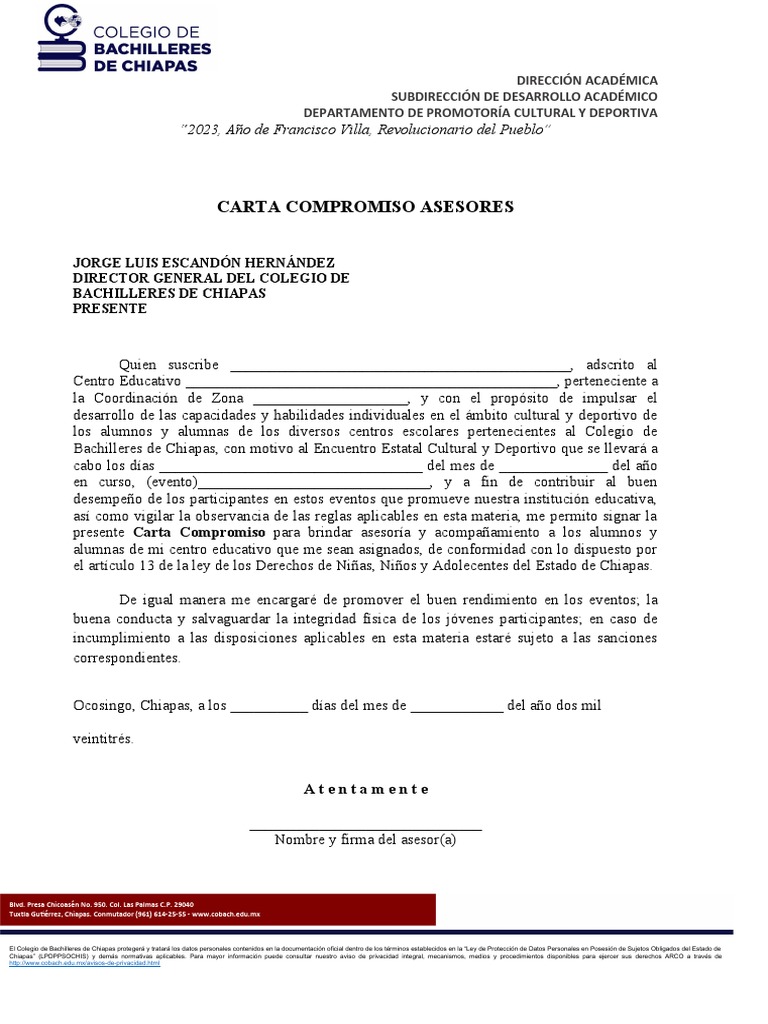 Carta Comromiso Asesor | PDF