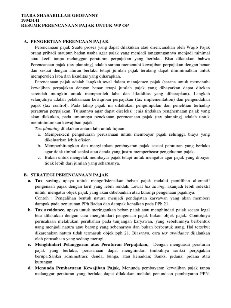 Resume Perencanaan Pajak Untuk WPOP | PDF