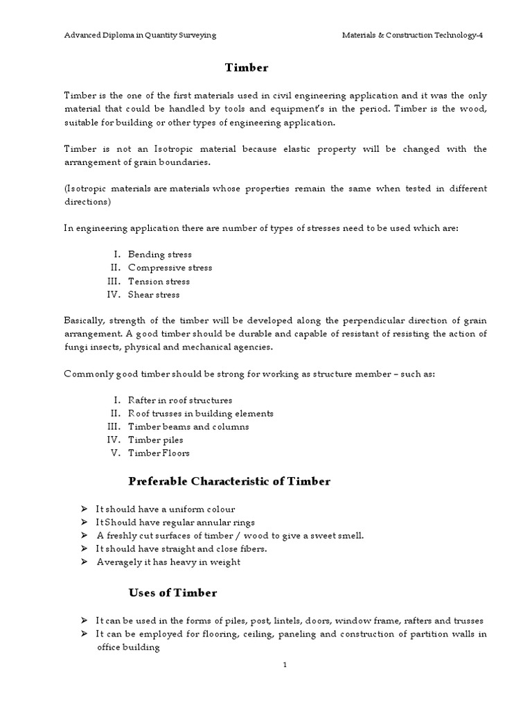 Materials Lecture Note - Timber - City & Guilds | PDF