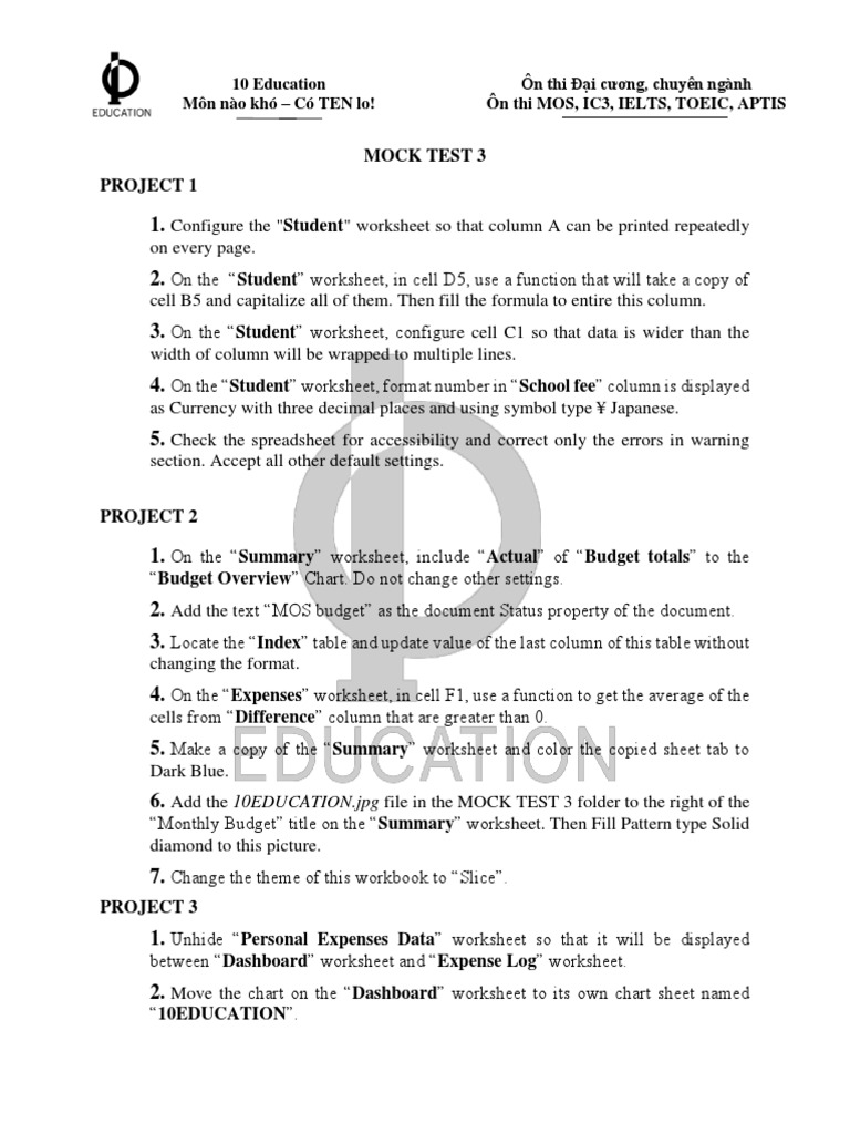 Mock Test 3 | PDF | Worksheet | Spreadsheet