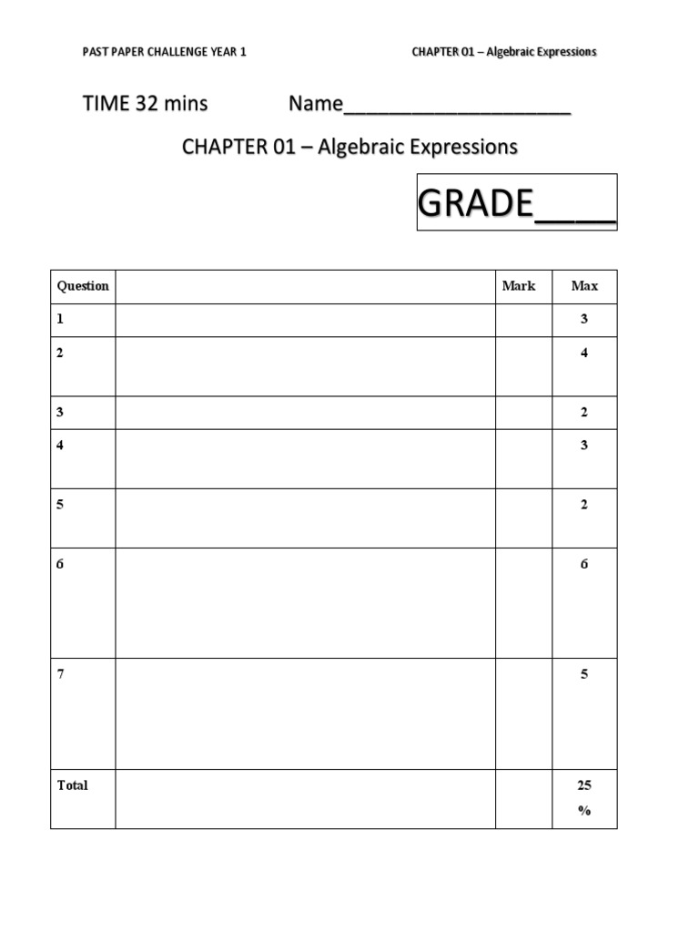 Chapter 01 - Algebraic Expressions | PDF