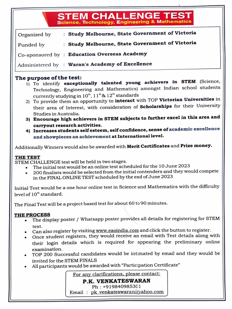 STEM Challenge Test for Indian Students | PDF | Computers