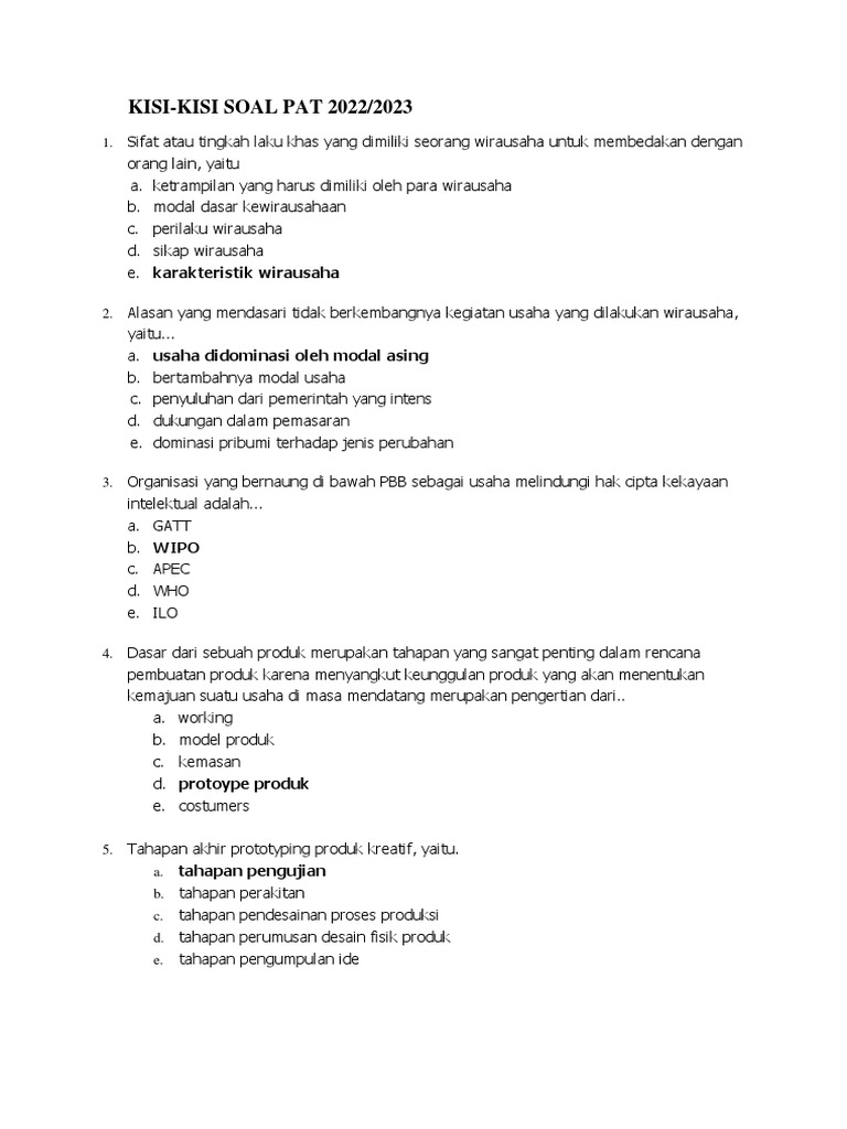 03d. Latihan Soal Modul PKK XI - Jawaban Quiz 50 Soal | PDF
