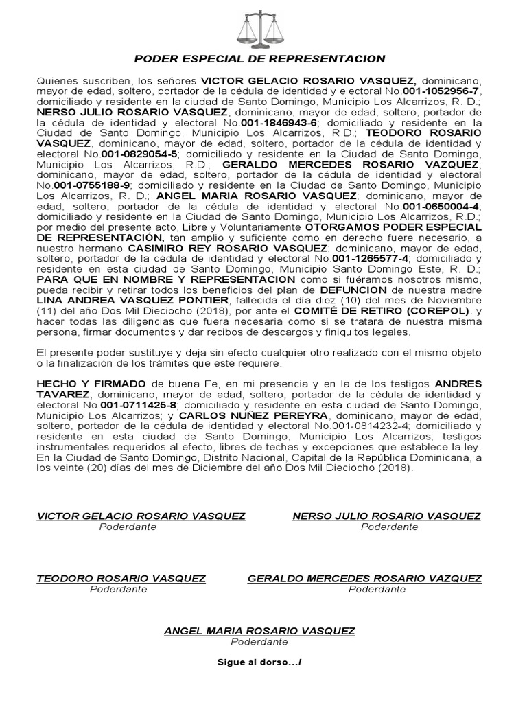 Modelo De Poder Especial Para Representacion En Juicio In English