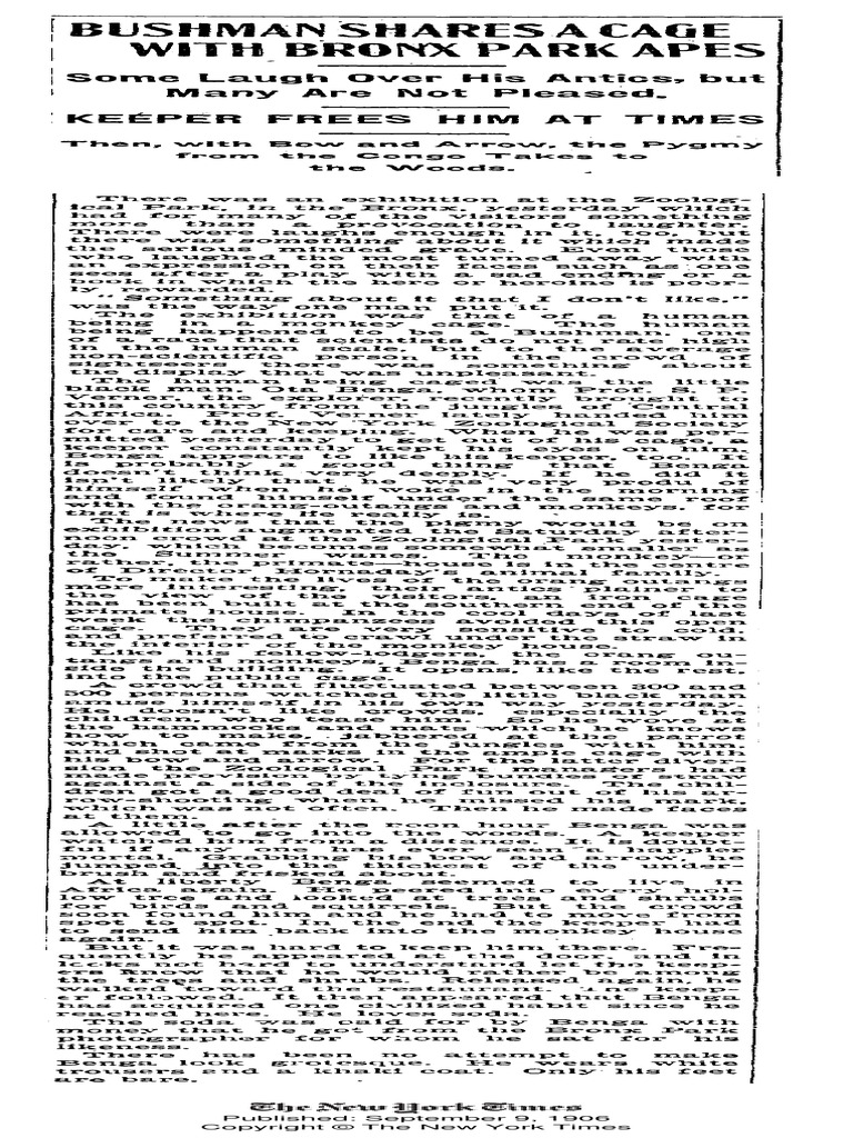 Bushman Shares A Cage With Bronx Park Apes | PDF