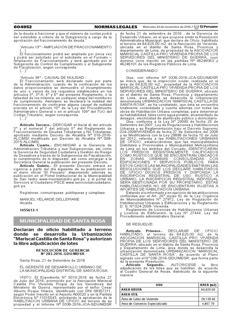 Declaran de Oficio Habilitado A Terreno Donde Se Desarrolla Resolucion ...