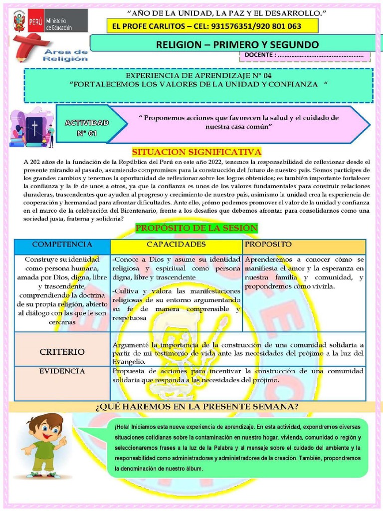 EXPERIENCIA DE APRENDIZAJE 04- ACTIVIDAD 01- 1ERO Y 2DO - RELIGION_00001 | PDF
