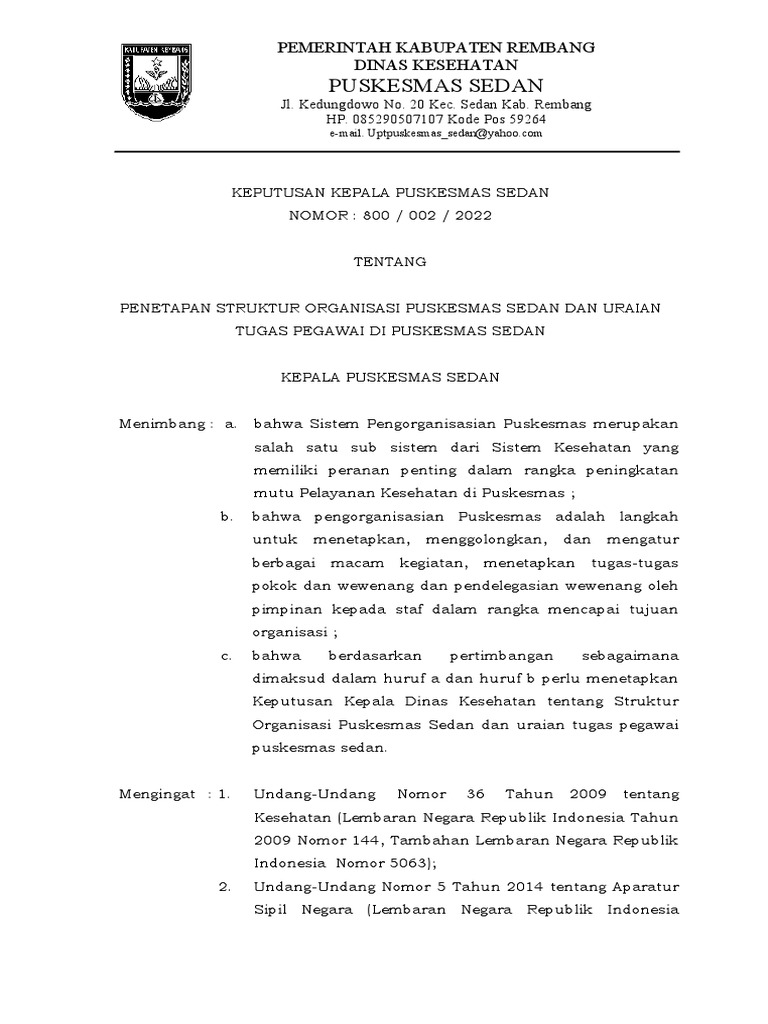 SK Sotk Dan Uraian Tugas 2022 | PDF