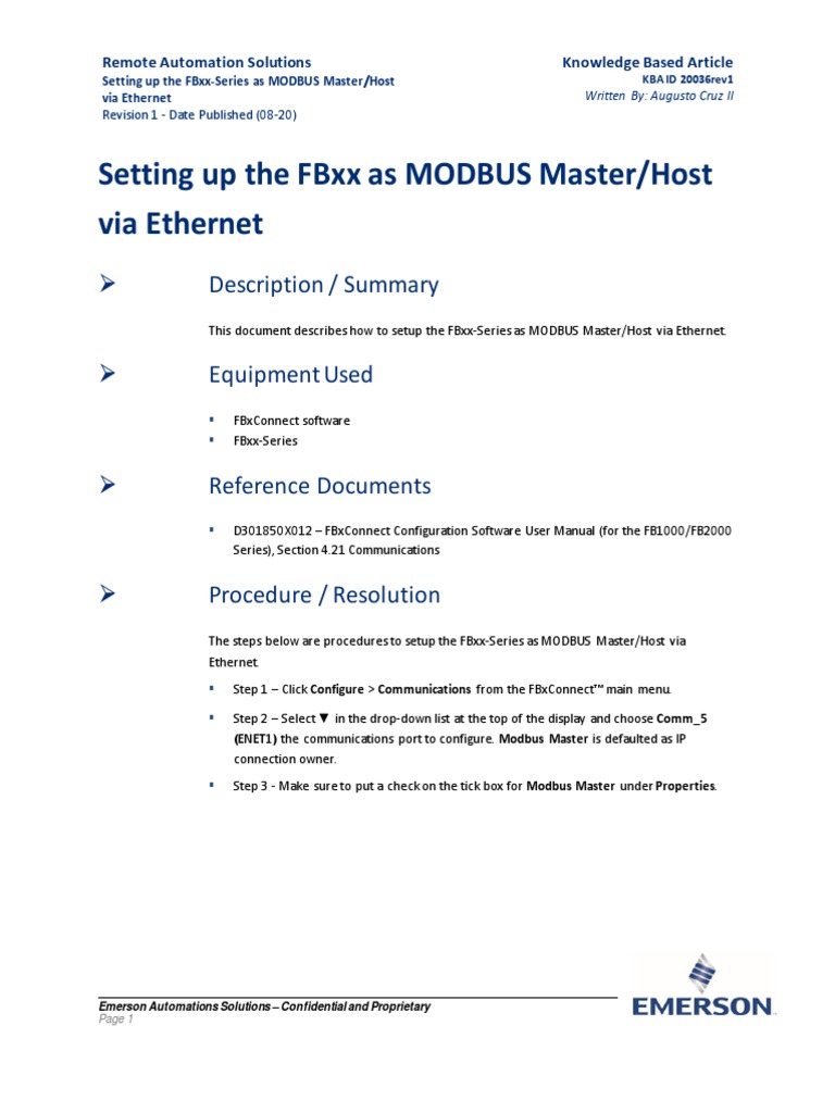 FBX - Setting Up Modbus Over Ethernet | PDF | Telecommunications ...