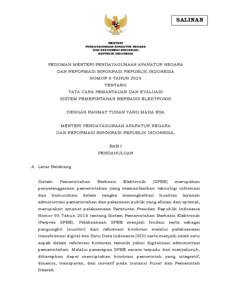 Pedoman Menteri PANRB Nomor 6 Tahun 2023 Tentang Tata Cara Tauval SPBE ...