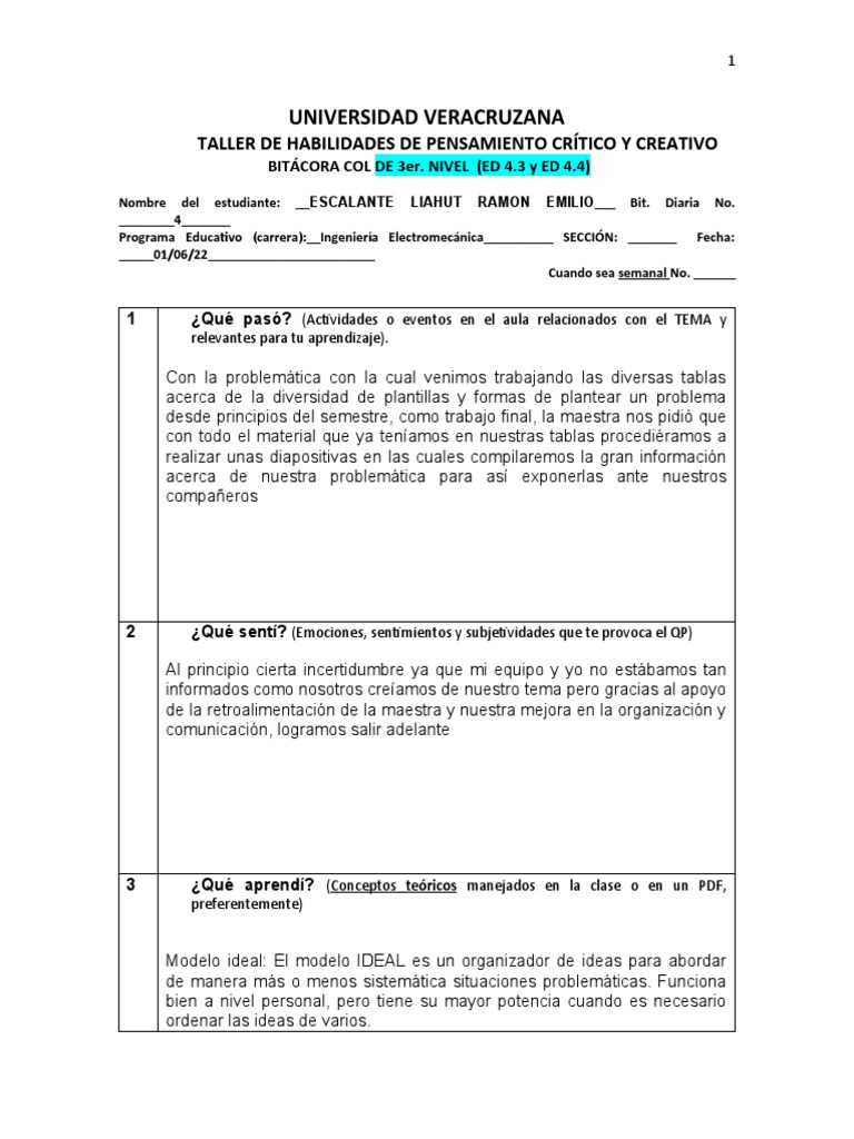 Bitácora COL 3er Nivel Febrero-Julio 2022 Escalante Ramon | PDF