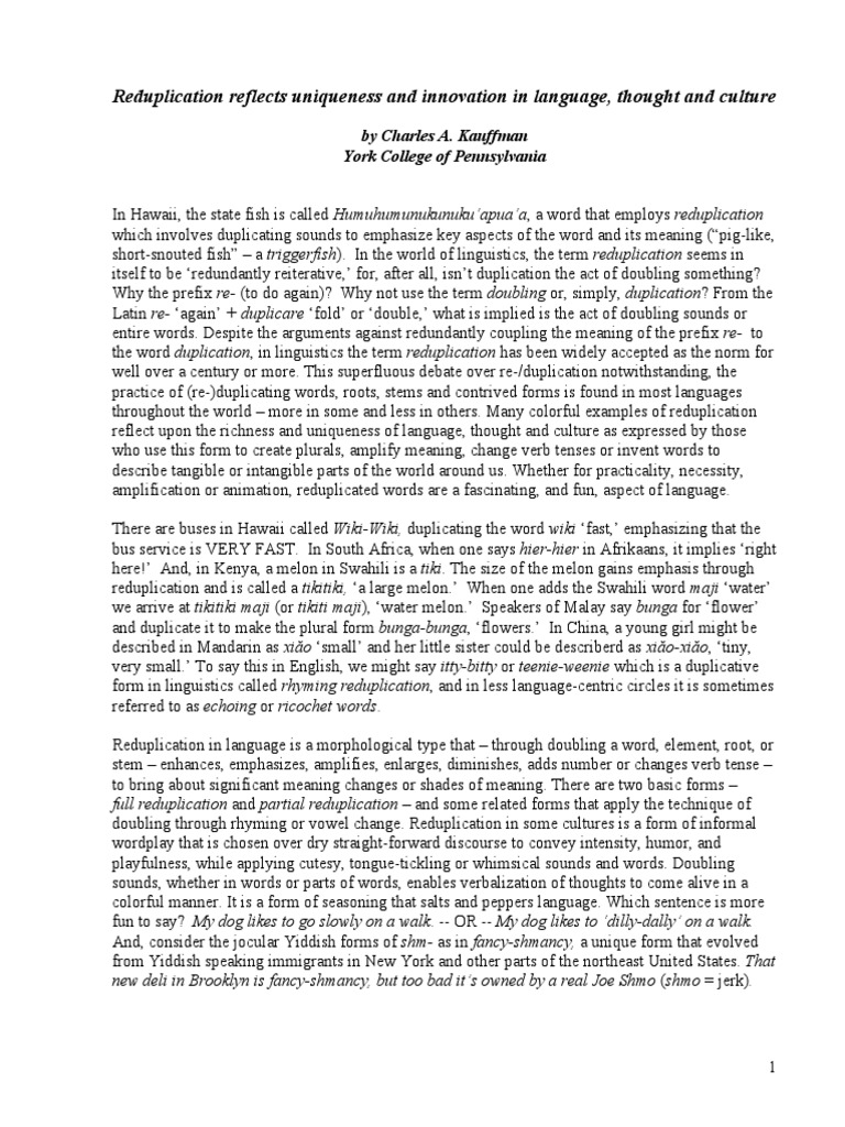 Reduplication | PDF | Grammatical Tense | Word