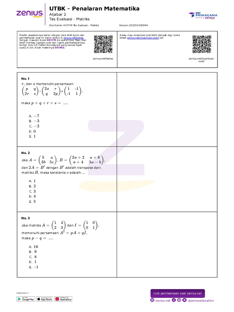 Tes Evaluasi - Matriks | PDF