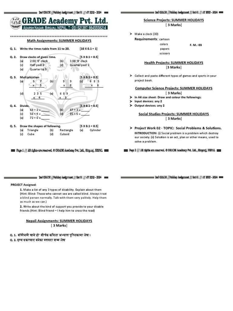 All Subjects G2 - Holiday Assignment - Set01 - AY2023 - 24 R | PDF | Computing | Computer Science