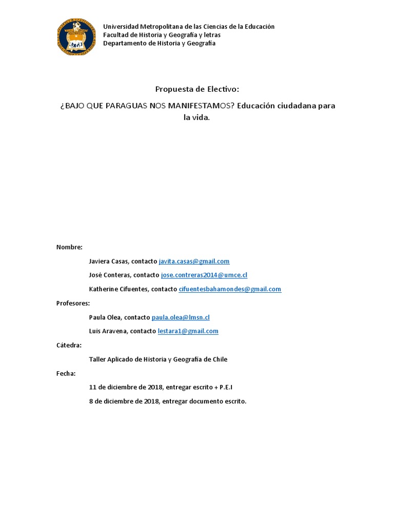 Propuesta de Electivo Taller Aplicado Chile Borrador de Ideas | PDF | Science