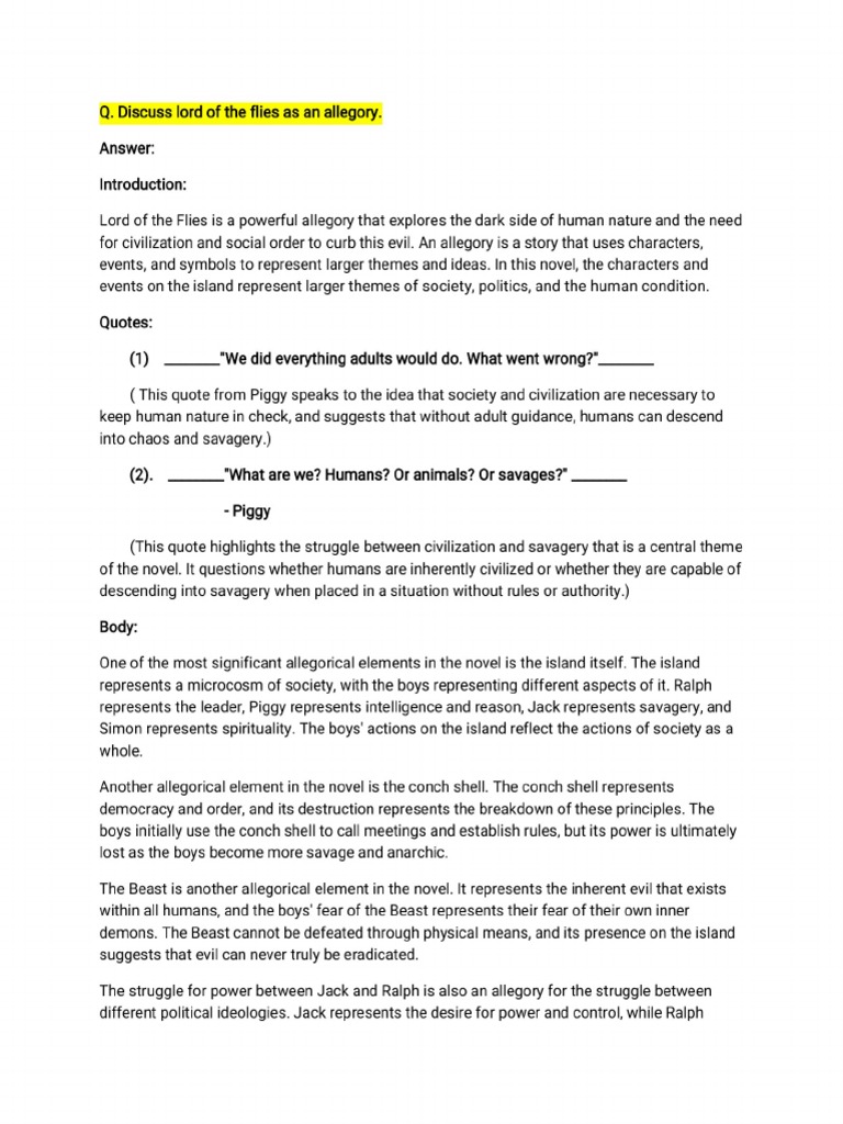 Lord of The Flies As An Allegory | PDF