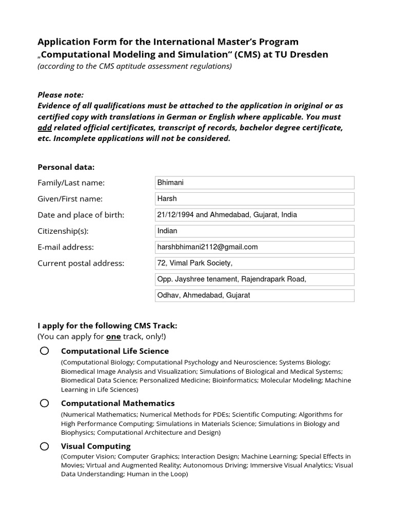 CMS-application Form | PDF | Simulation | Science