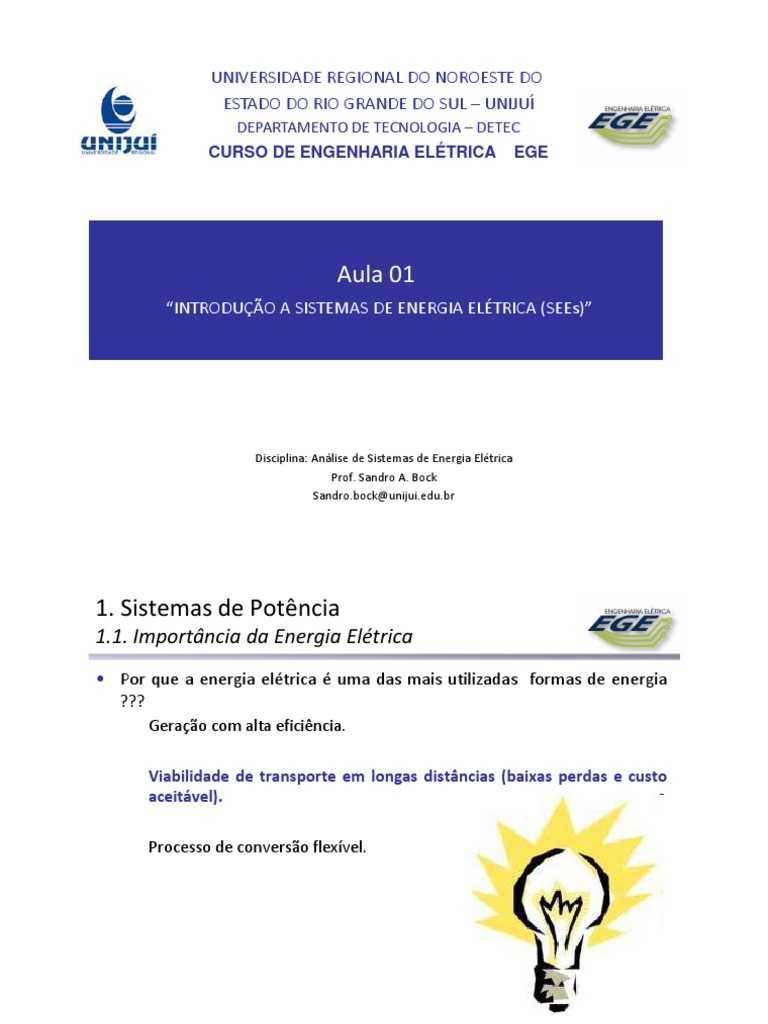 Aula 01 ASEE Introdu o A Sistemas de Energia El Trica | PDF | Corrente alternada | Engenharia de ...