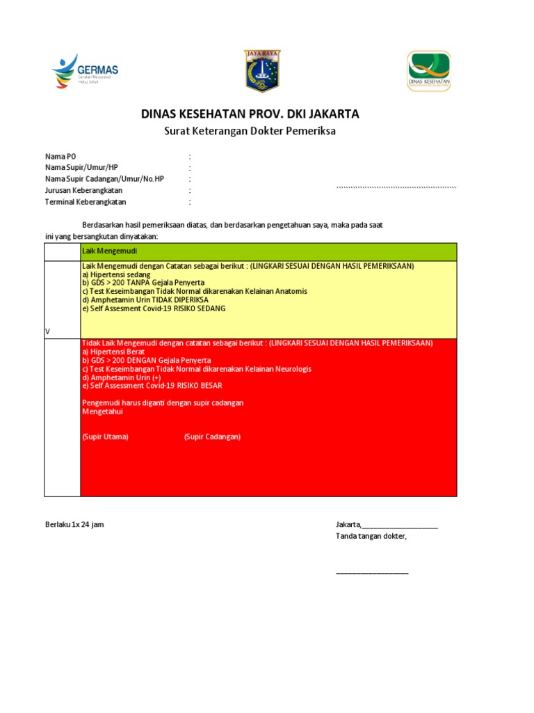 Form Pemeriksaan Kes Supir Bus (1) | PDF