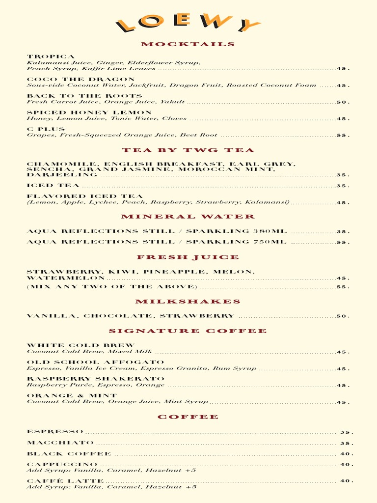 TWG Tea Beverage Menu Overview | PDF