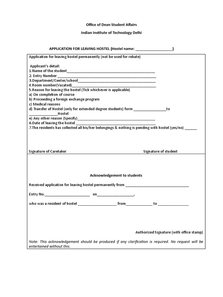 Permanent Hostel Leave Application | PDF | Business | Finance & Money ...