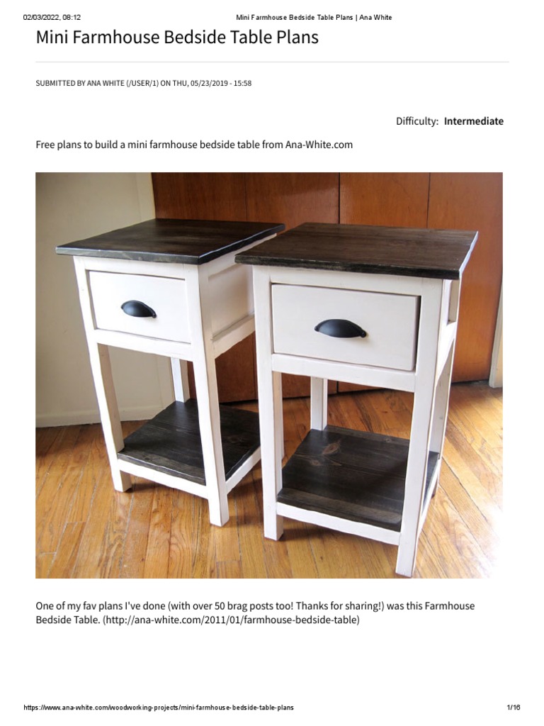Mini Farmhouse Bedside Table Plans _ Ana White | PDF | Procedural ...
