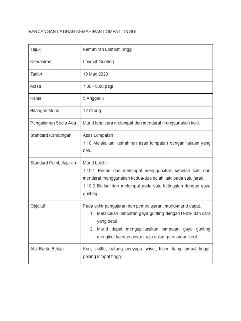 RLK Lompat Tinggi | PDF