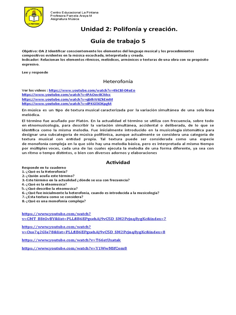 Heterofonía: Conceptos y Actividades | PDF | Arte