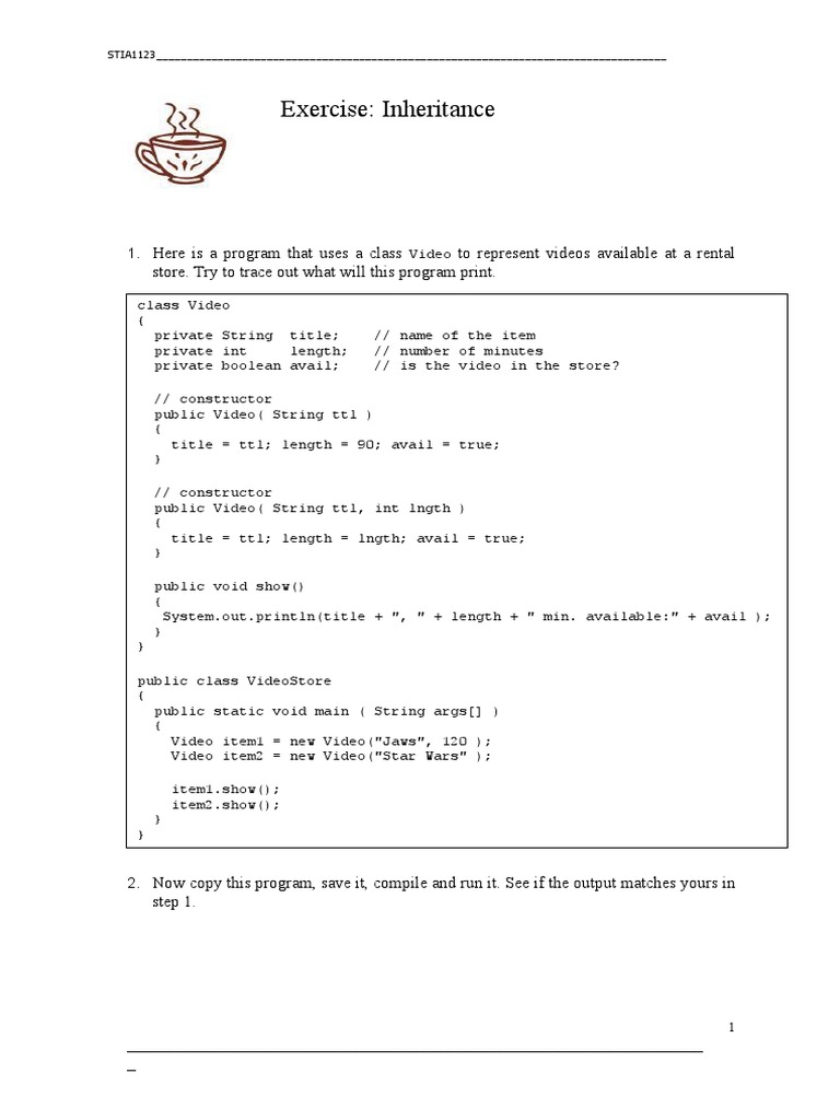 Exercise 6 - Inheritance I | Download Free PDF | Programming | Constructor (Object Oriented ...