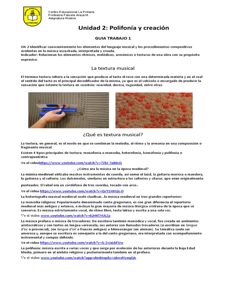 Guia 1 Textura Musical | PDF | Las artes escénicas | Musicología