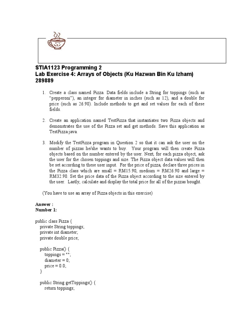 Lab Exercise 4 - Arrays of Objects | PDF | String (Computer Science ... Lab Exercise 4 - Arrays of Objects | PDF | String (Computer Science ...