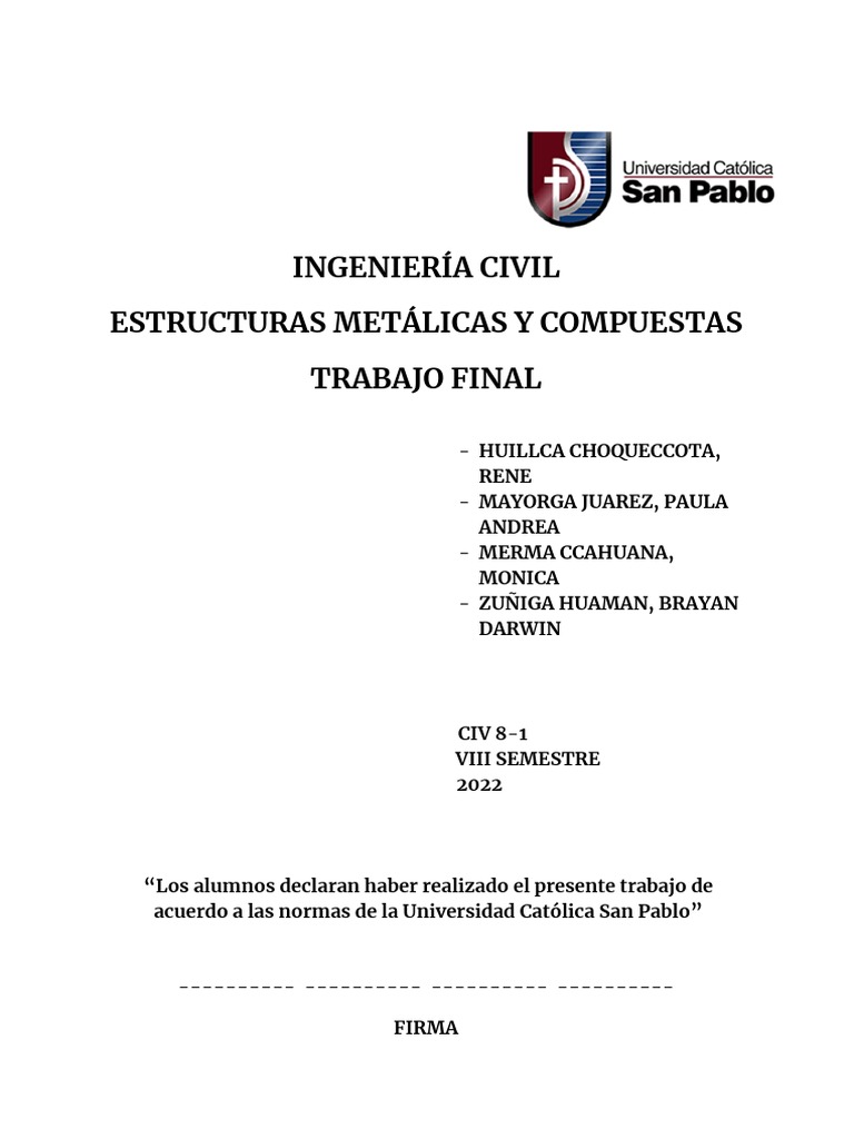 Trabajo Final Estructuras Metalicas | PDF
