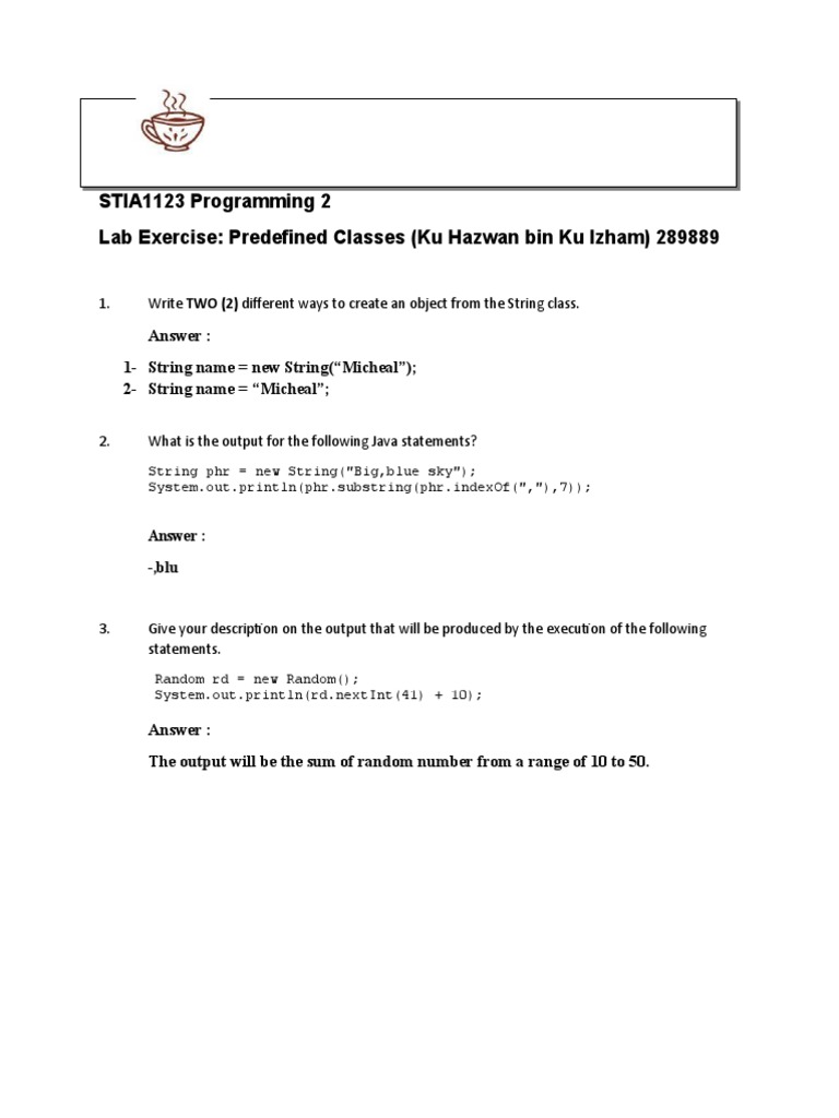 Lab Exercise 2 - PredefinedClass | PDF