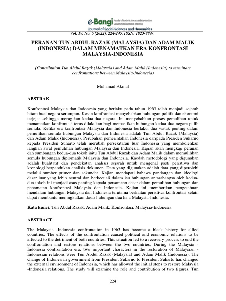 Peranan Tun Abdul Razak (Malaysia) Dan Adam Malik (Indonesia) Dalam ...
