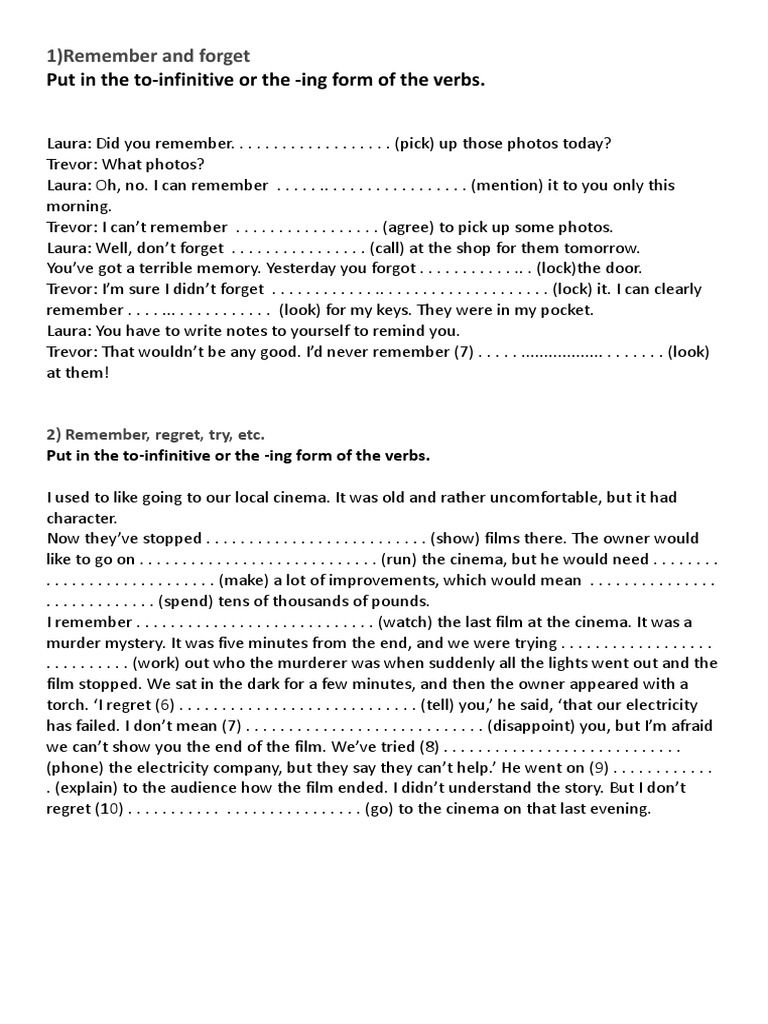 Verb Patterns: Remember & Forget Exercises | PDF