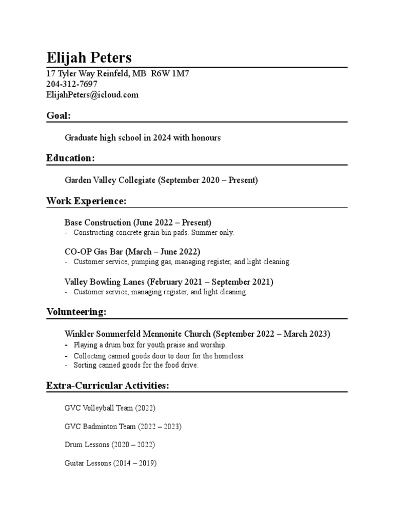 Elijah Peters Resume 1 | PDF