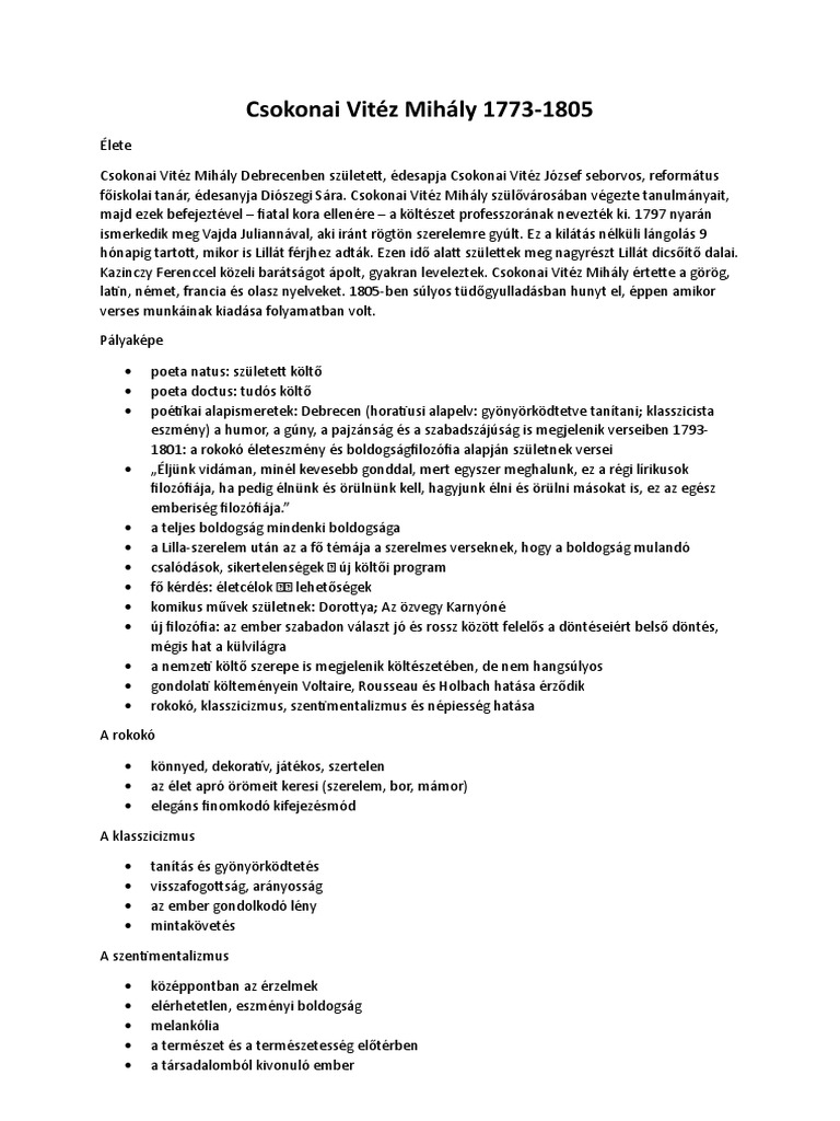 Csokonai Vitéz Mihály Költészete | PDF