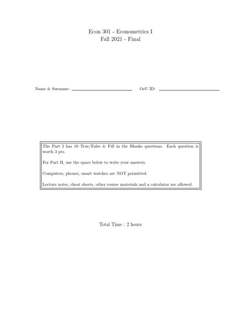 Econ301 Final | PDF | Regression Analysis | Errors And Residuals
