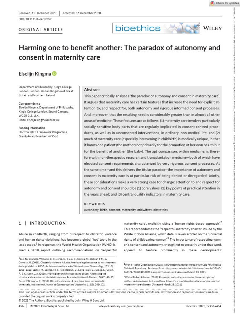 Bioethics - 2021 - Kingma - Harming one to benefit another The paradox ...