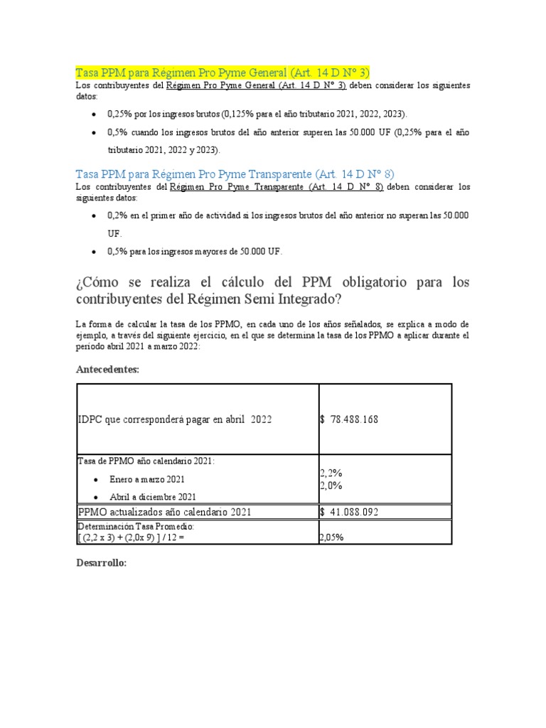 Tasa PPM para Régimen Pro Pyme General | PDF