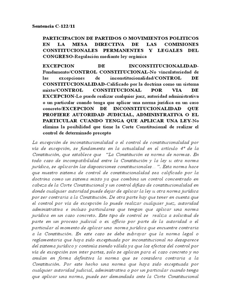 C-122-11. Excepcion | PDF | Democracia | Ideologías políticas