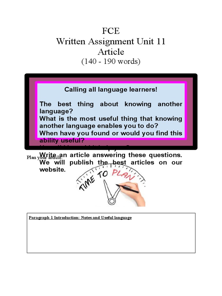 FCE Unit 11 Written Assignment - An Article | PDF | Question | Word
