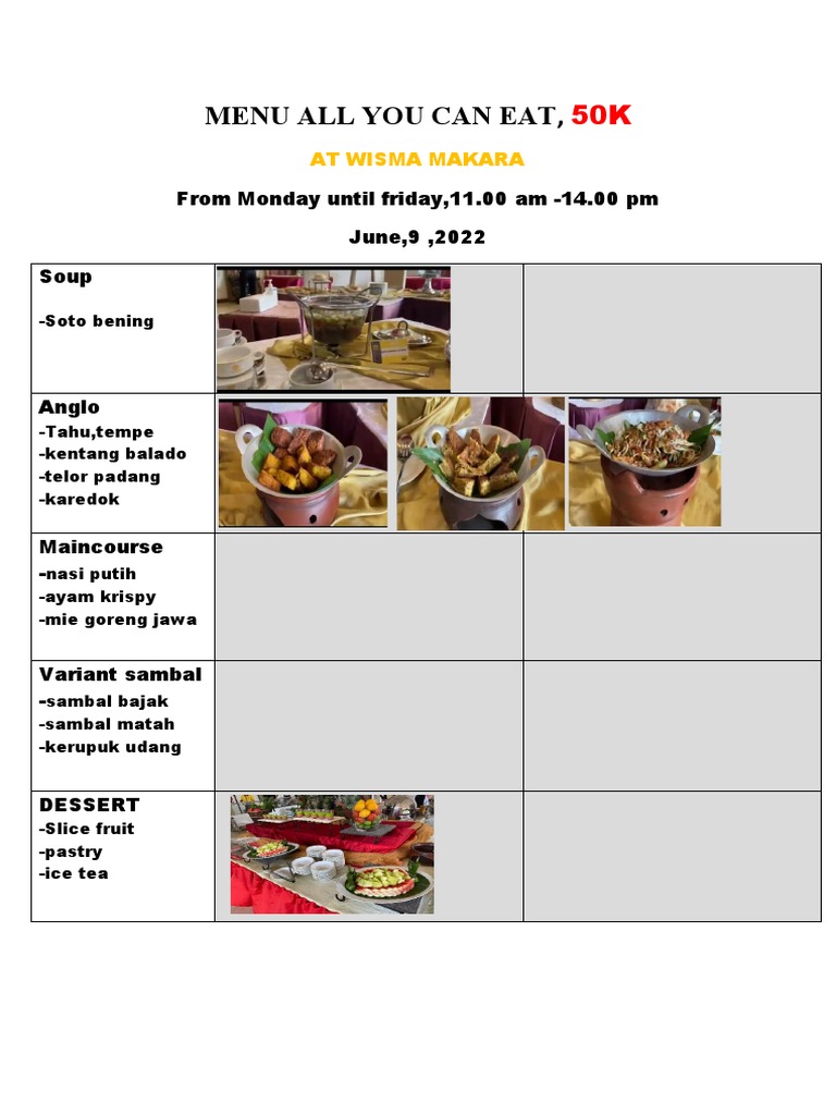 All-You-Can-Eat Menu at Wisma Makara | PDF