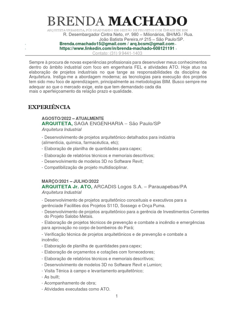 Brenda Machado-CV | PDF | Engenharia | Auto Cad