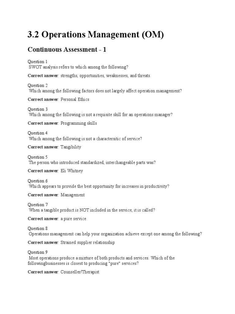 Om Ca1 Ca2 Ca3 Mcqs MQP - Final | Download Free PDF | Strategic ...